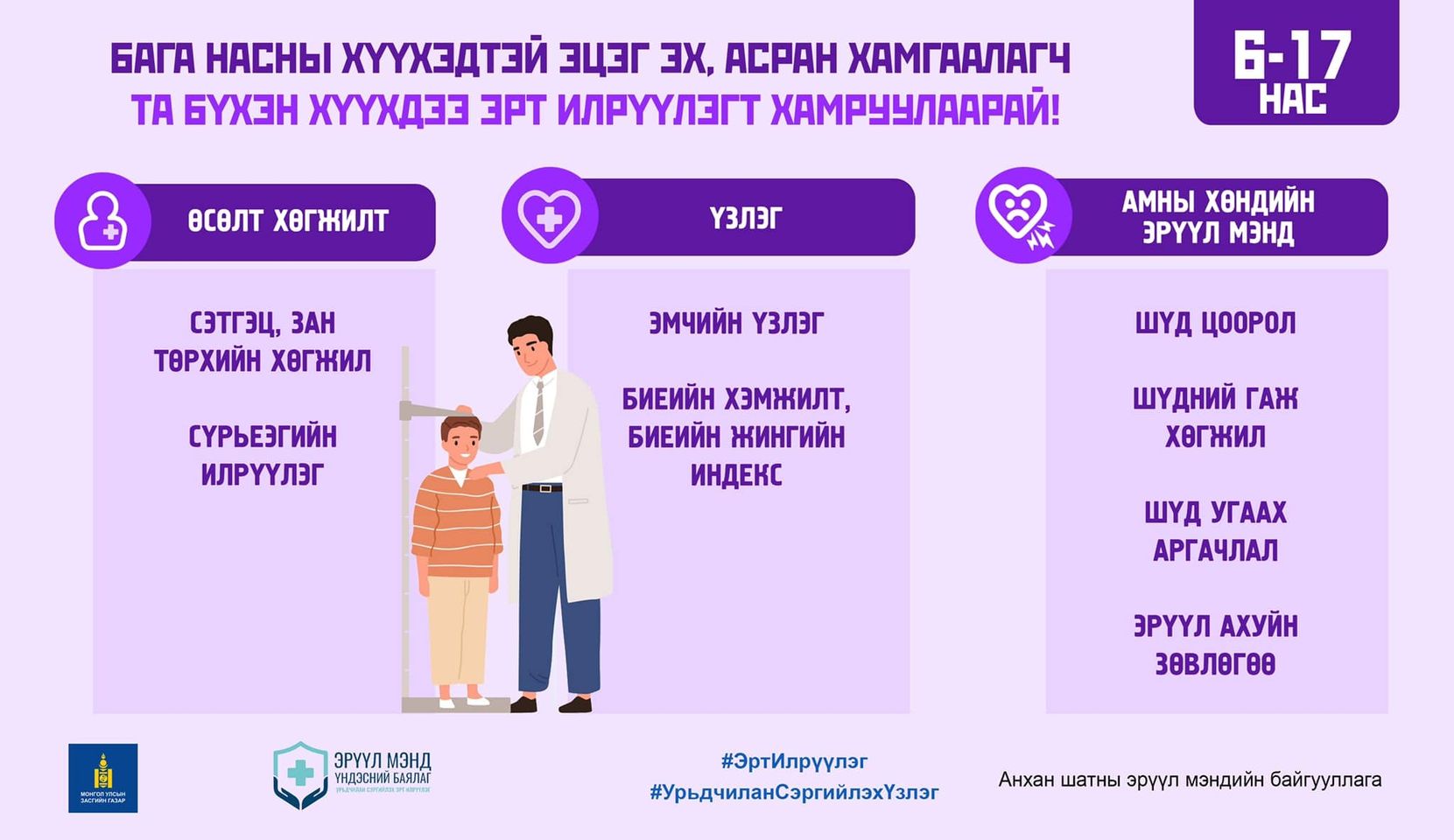 Эцэг эхчүүд та бүхэн 6 настай хүүхдүүддээ үзлэгт хамруулаарай